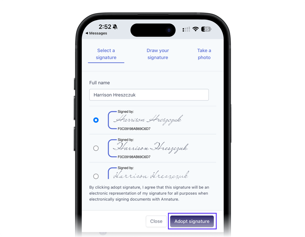 Sign an envelope via SMS