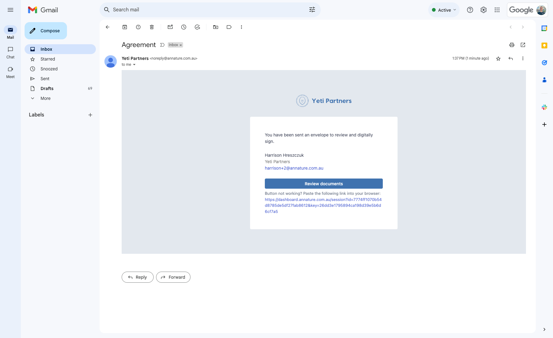 Sign an envelope via email