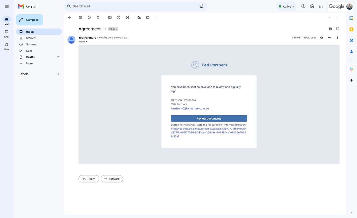 Sign an envelope via email