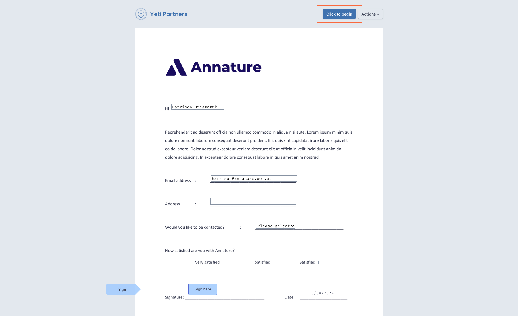 Sign an envelope via email