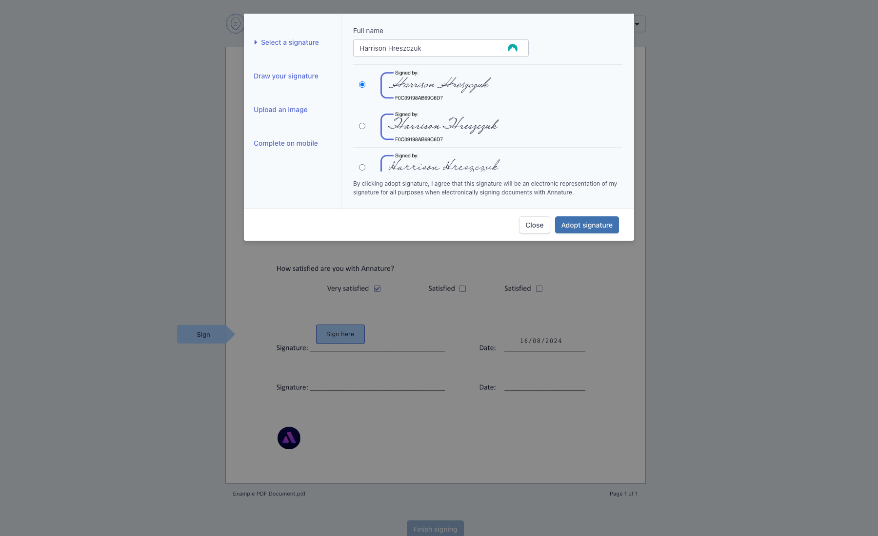 Sign an envelope via email