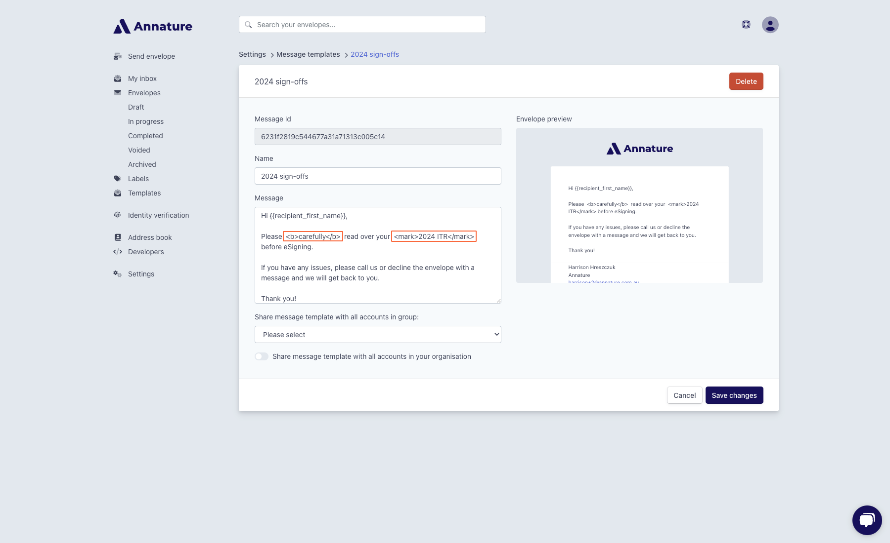 Formatting Text in Messages to Recipients