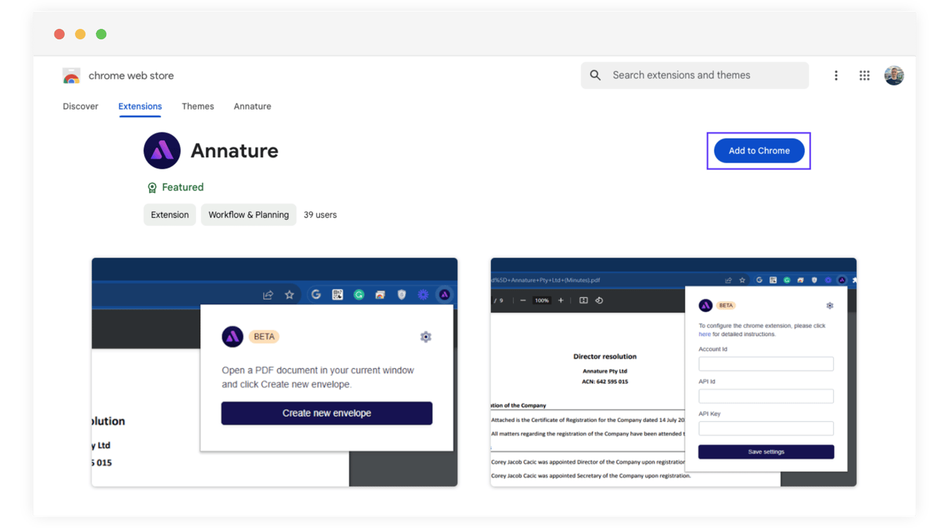 Installing Annature's Google Chrome Extenstion